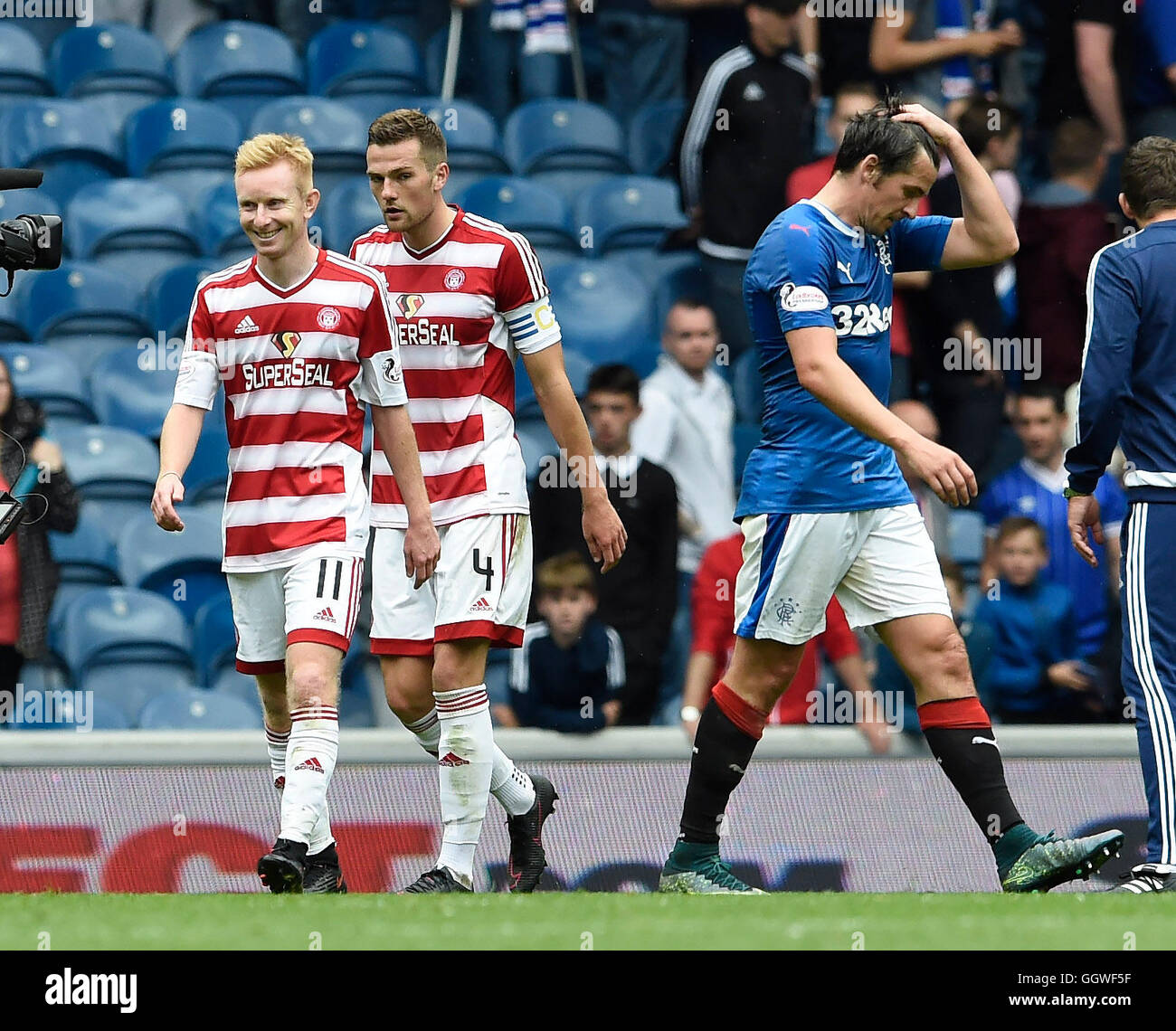 Hamilton Academical's Ali Crawford (left) and Mikey Devlin with Rangers ...