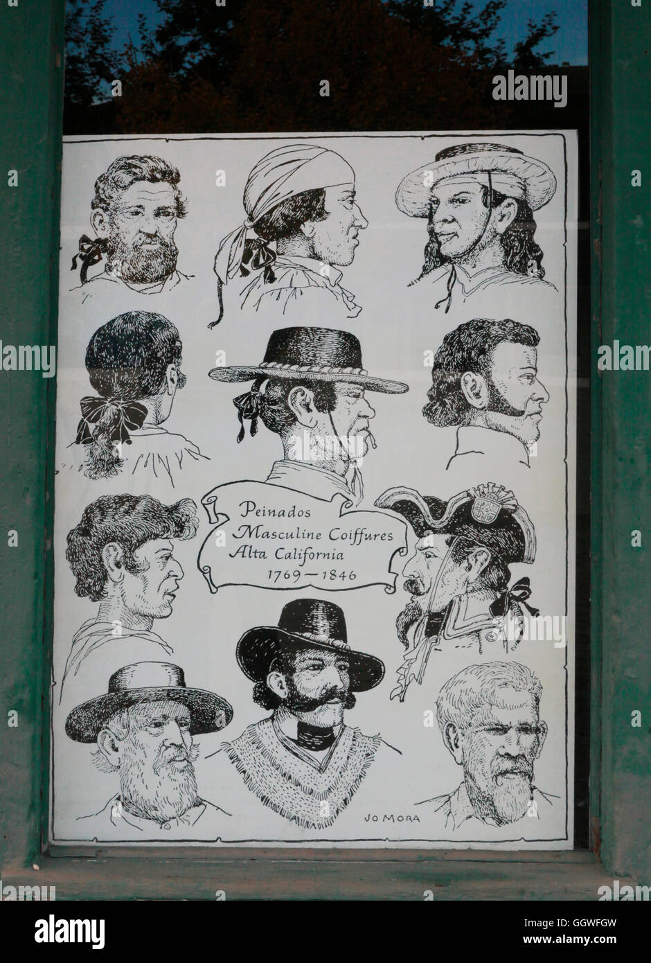 Poster of old hair styles at the historic PACIFIC HOUSE is now a museum ...