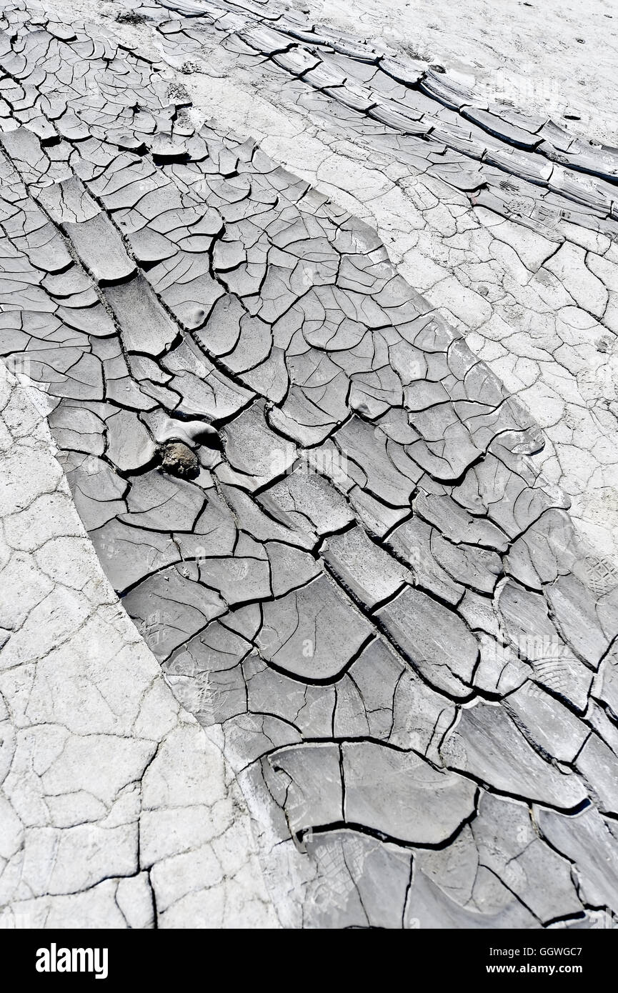Landscape with cracked earth near mud volcanoes also known as mud domes ...