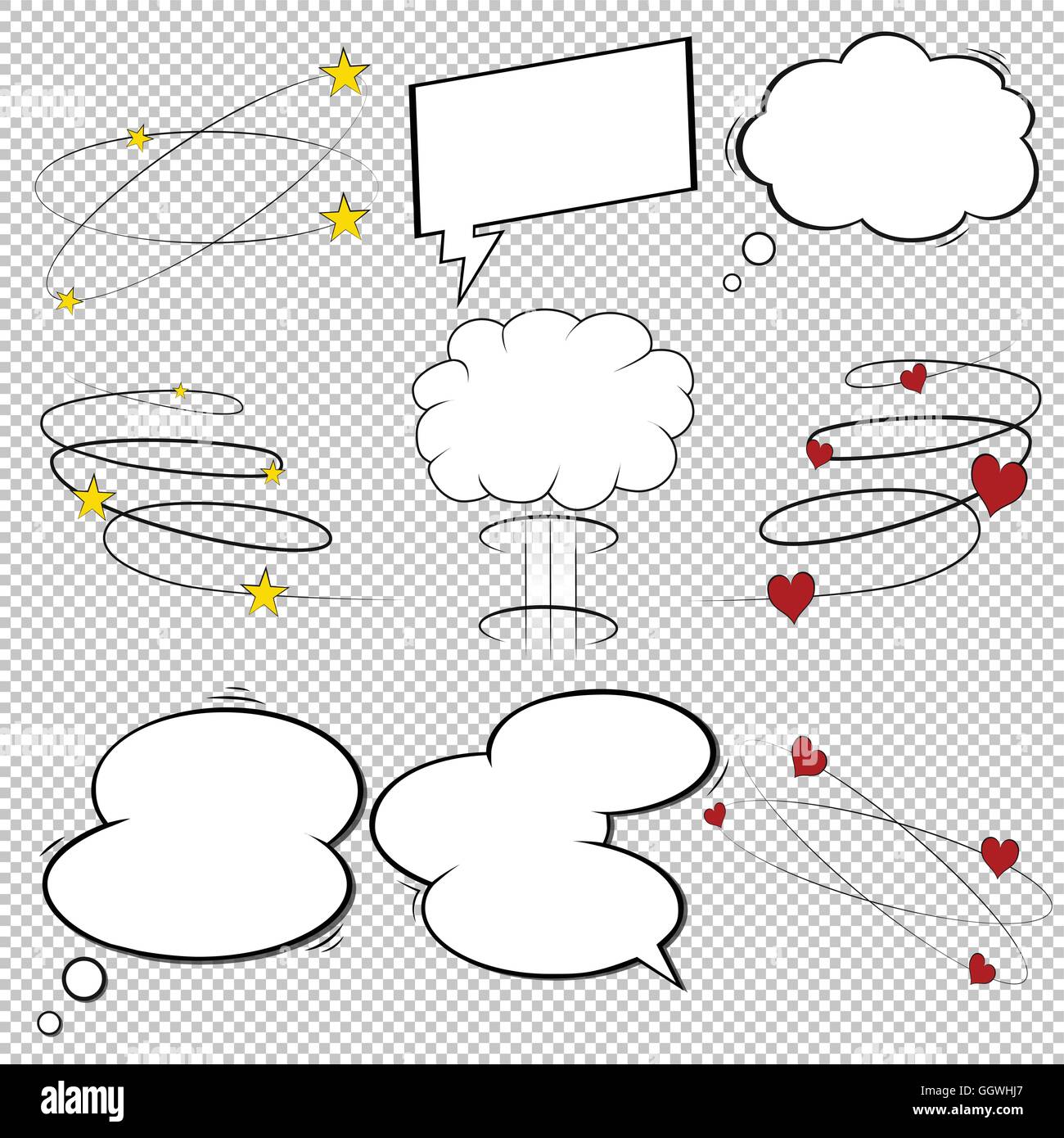 Set of comic speech bubbles and expressions, Vector illustration Stock ...