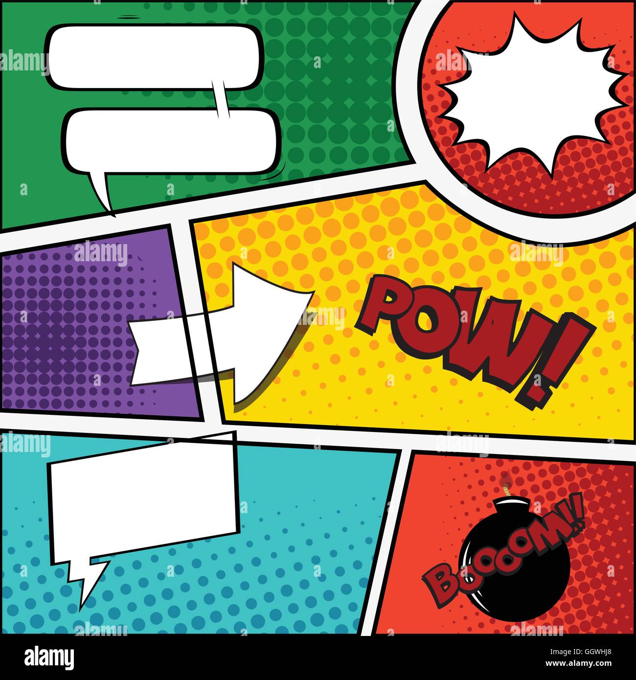 Colored comic page with different expressions, Vector illustration ...