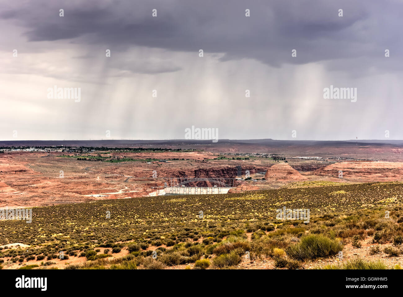 Storm over Lake Powell and Glen Canyon Dam in the Desert of Arizona ...