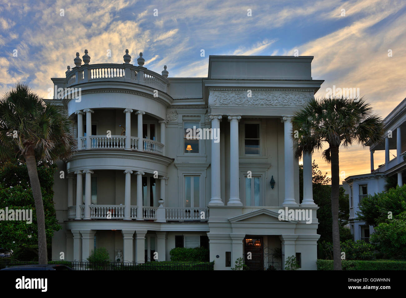 Southern mansions at sunset along the shoreline in the historical part ...