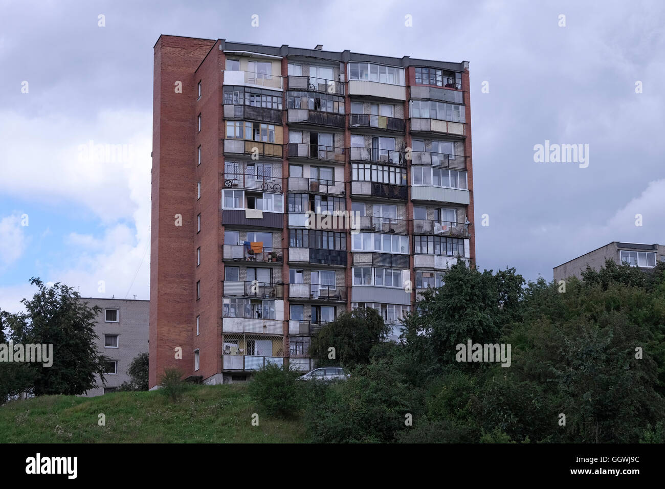 An apartment block building in the suburbs of the city of Vilnius in ...