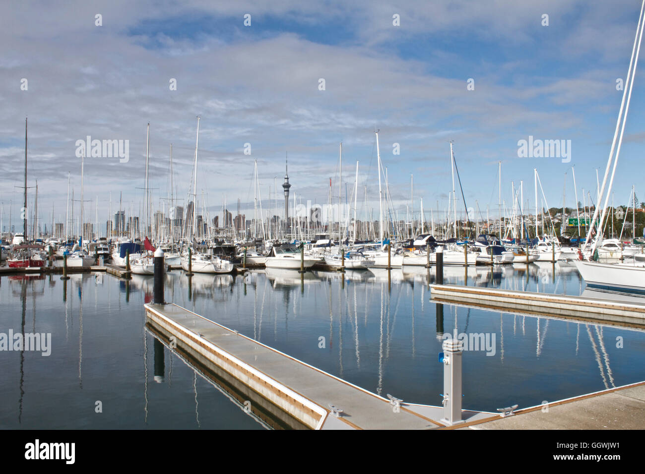 Floating pontoons and yachts at the marina in Westhaven, Auckland Stock ...