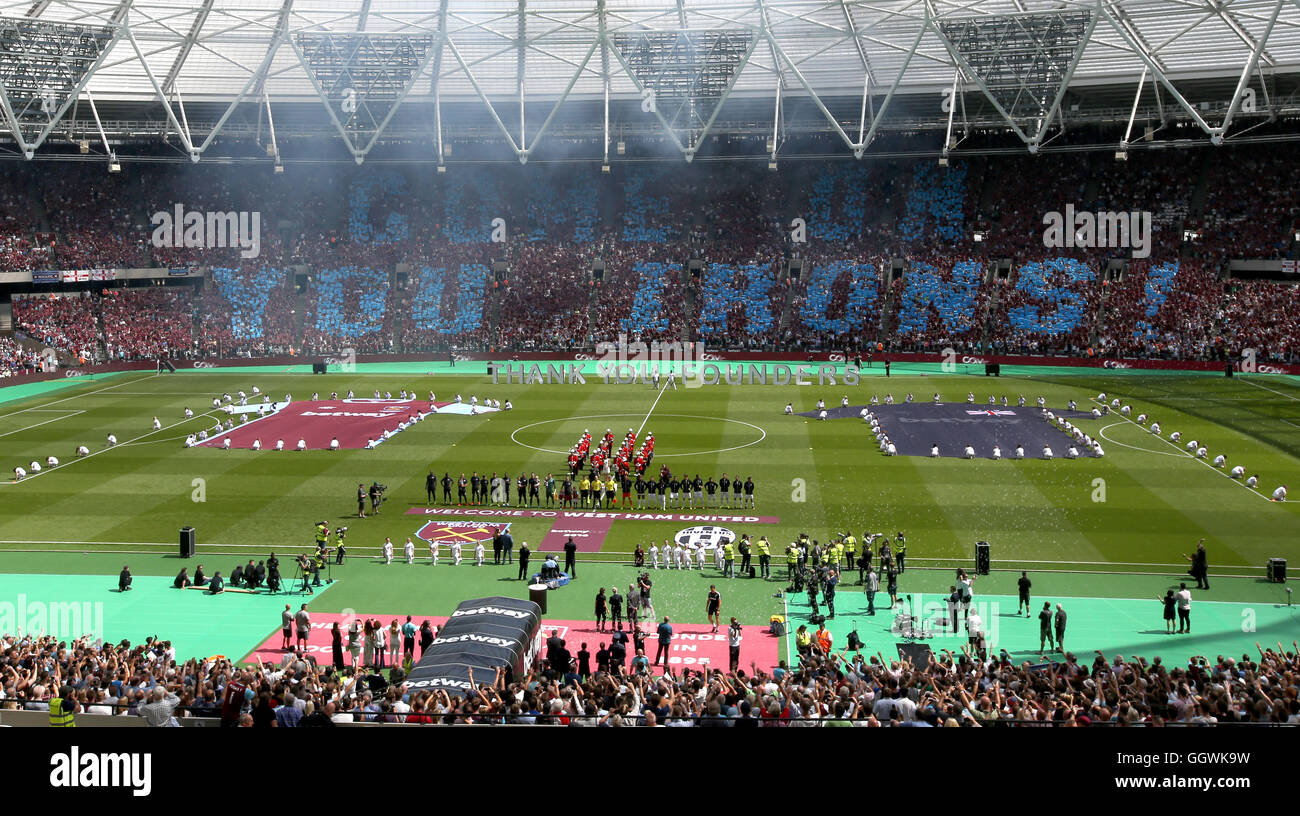 Fans make up a sign in the stands which reads 'Come on you Irons' as ...