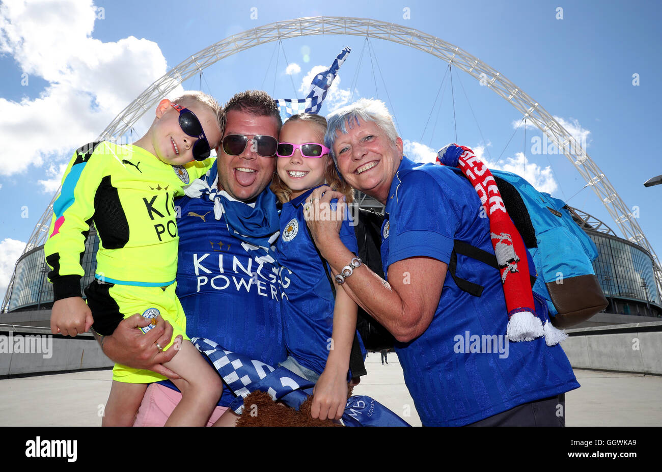 Leicester City fans Gavin, Juliet Megan and Finlay Stretton before the ...