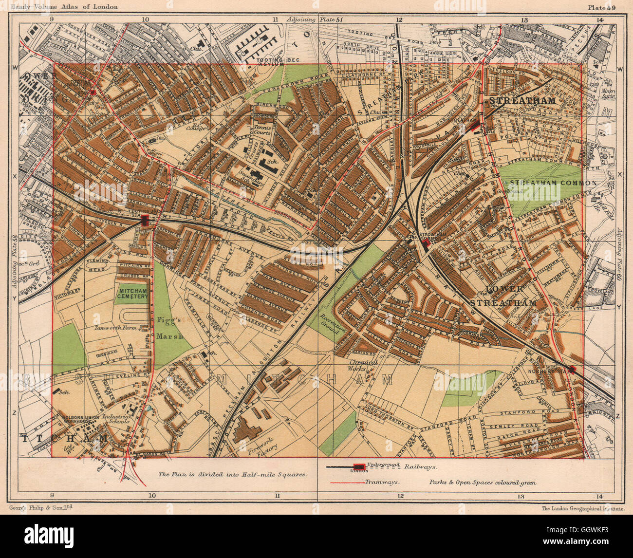 SW LONDON. Streatham Tooting Junction Tooting Bec Norbury Mitcham, 1932 ...