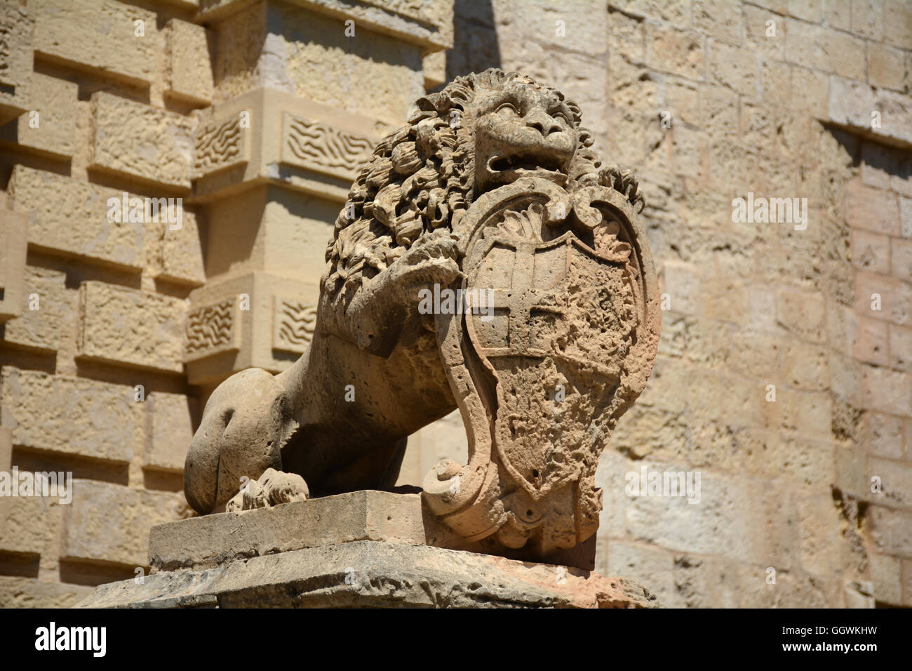 Stone lion statue in Malta Stock Photo - Alamy