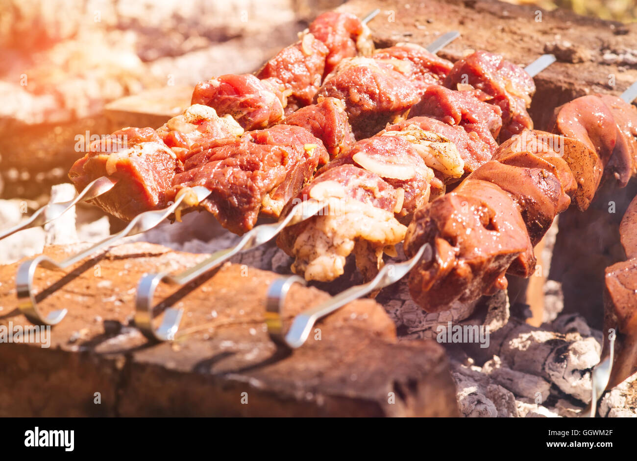 Grilled Meat mutton kebab barbecue healthy organic fresh food concept ...