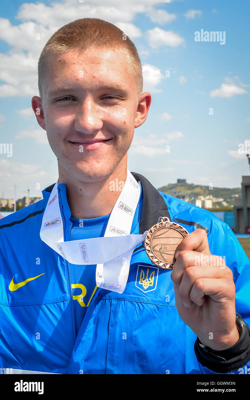 NIKITIN Dmytro during medal ceremony High Jump Boys at the European ...