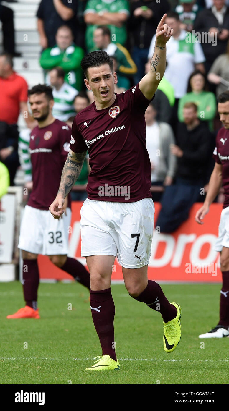 Hearts' Jamie Walker celebrates after scoring from the penalty spot ...