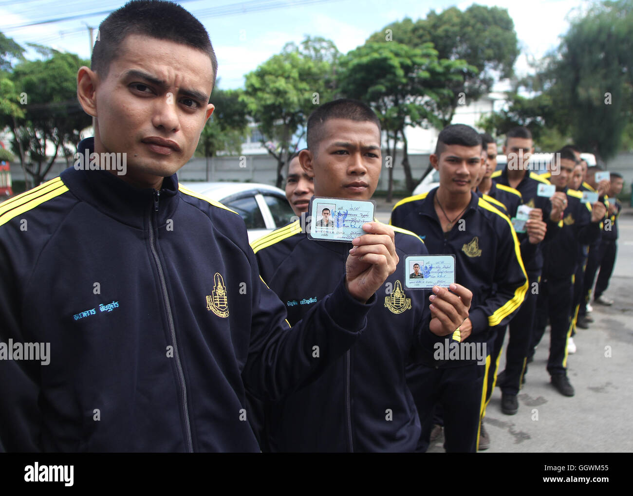 Bangkok, Thailand, A Thai soldier his show identification card for vote ...