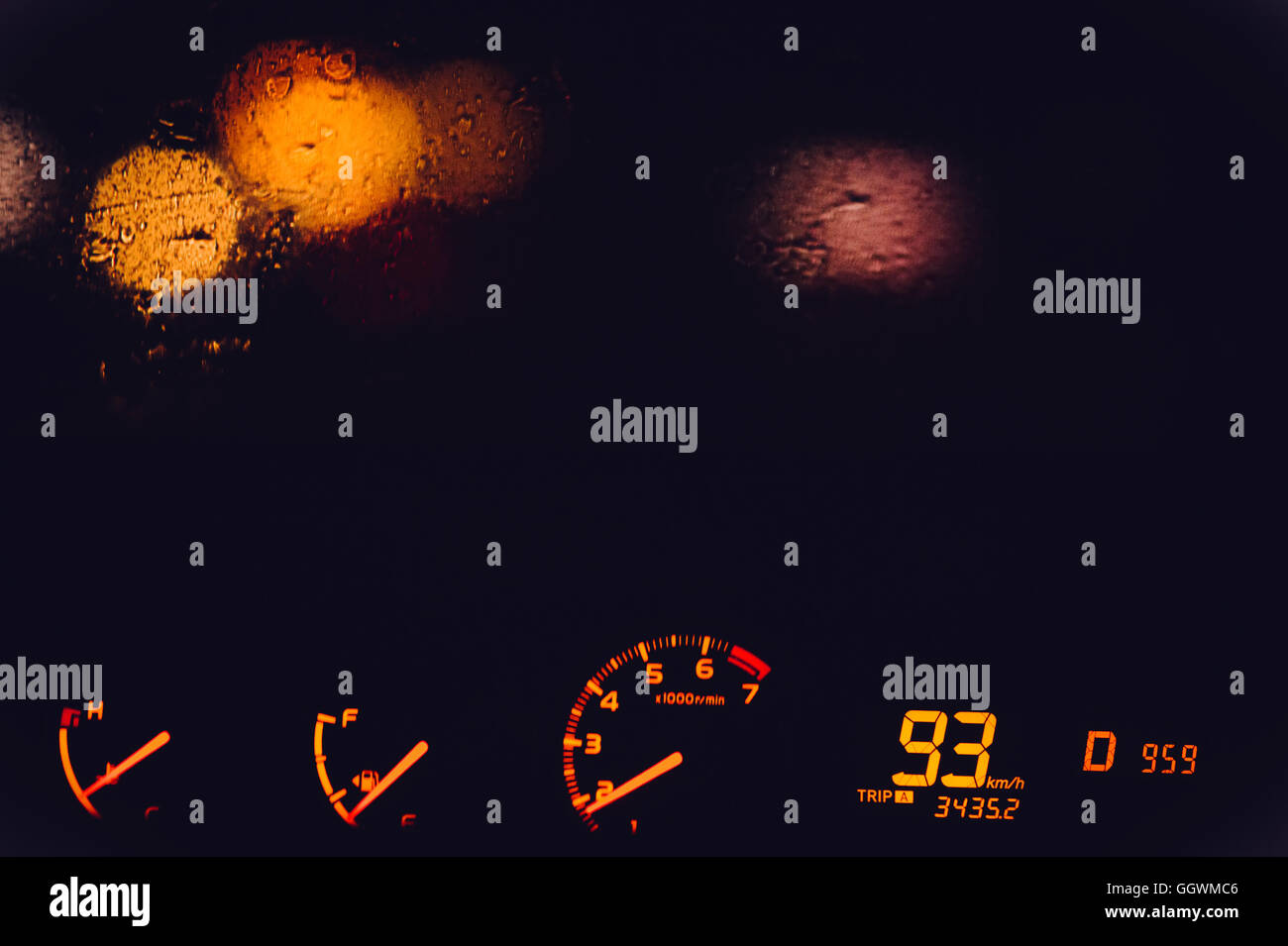 Night Road track and Cars headlights with rainy window and led ...