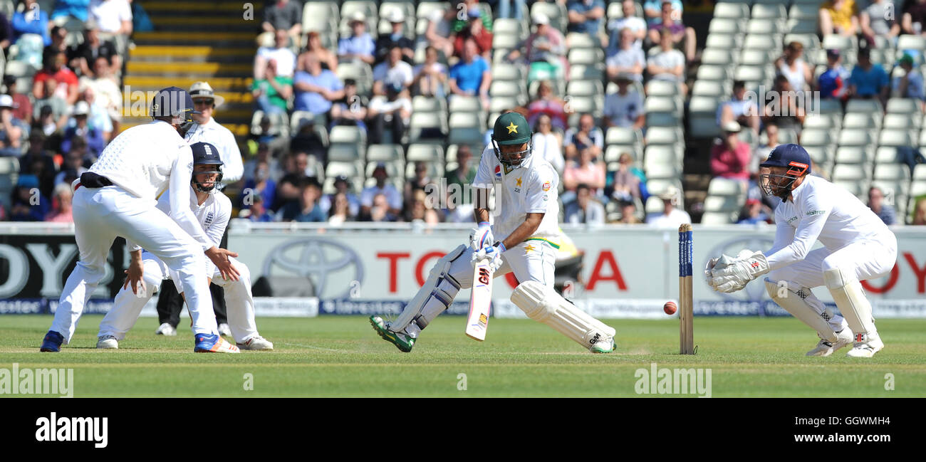 Pakistan's Sami Aslam (centre) plays a shot during day five of the 3rd ...