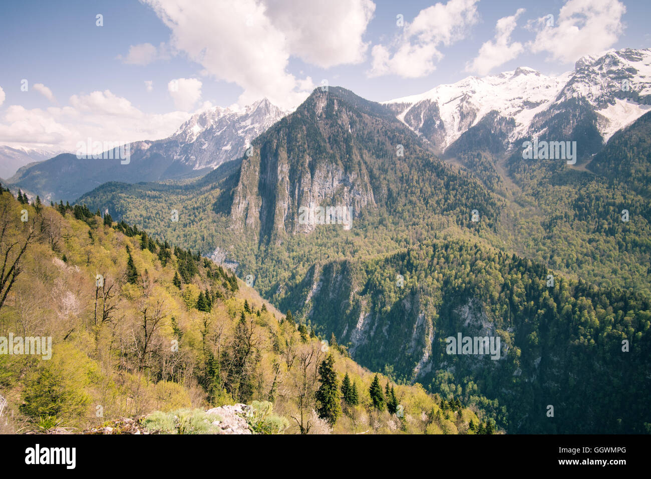 Caucasus Mountains Landscape Summer Travel sky clouds scenery Stock ...