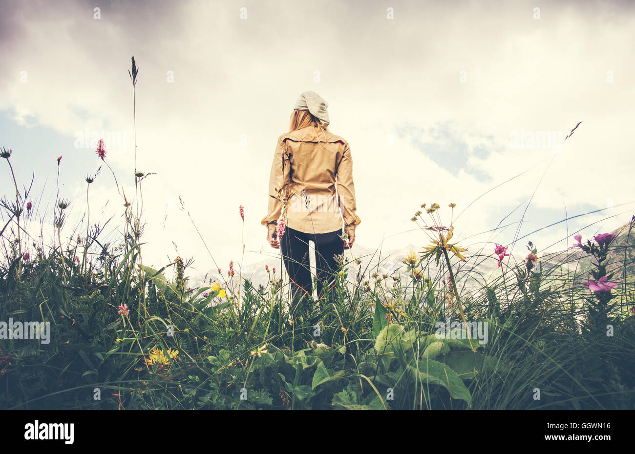 Young Woman walking alone Travel Lifestyle concept Summer vacations ...