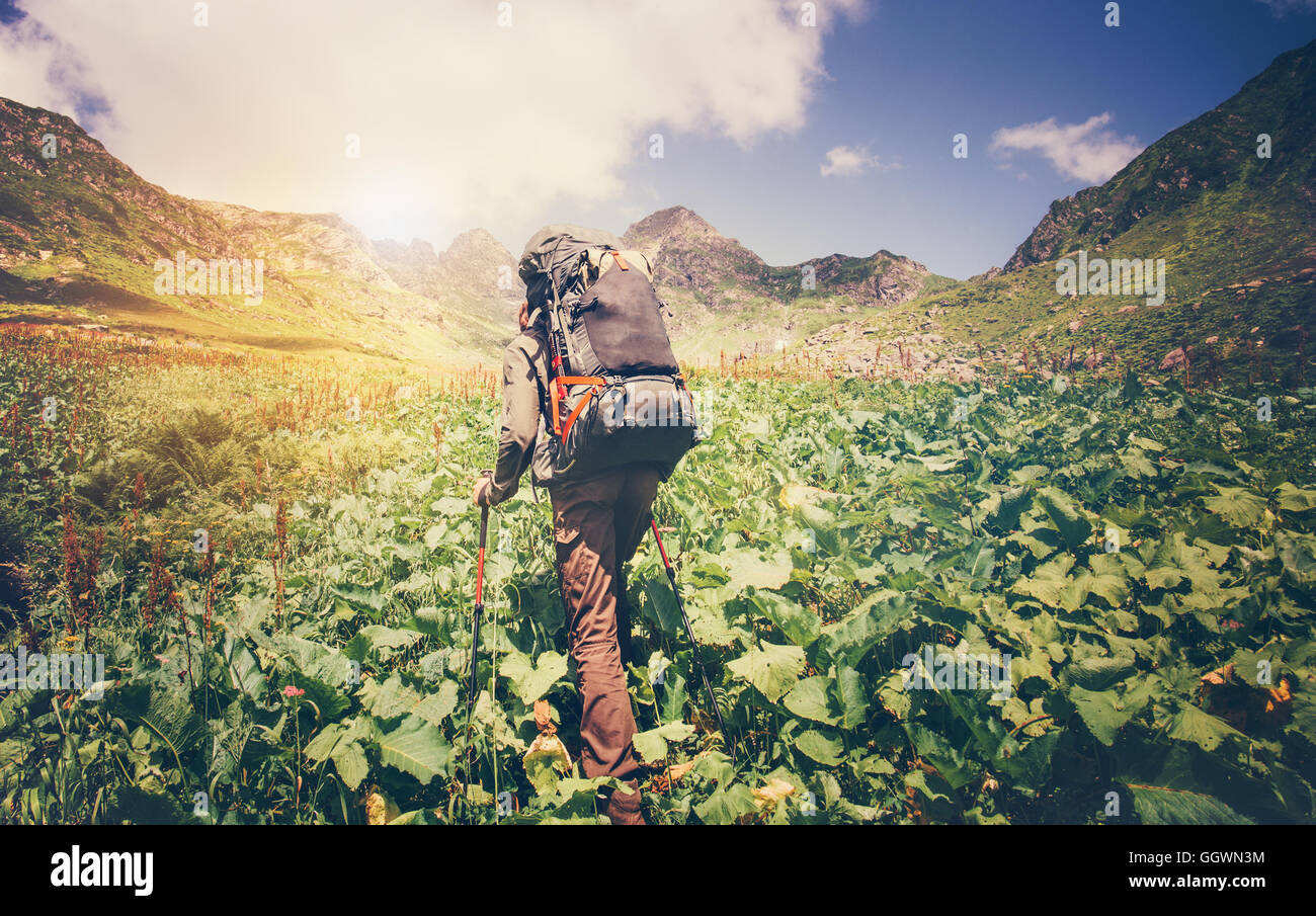 Traveler Man with backpack mountaineering Travel Lifestyle concept ...