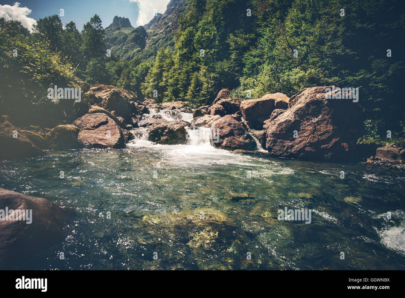 Mountain River with deep forest Landscape beautiful scenic view wild ...