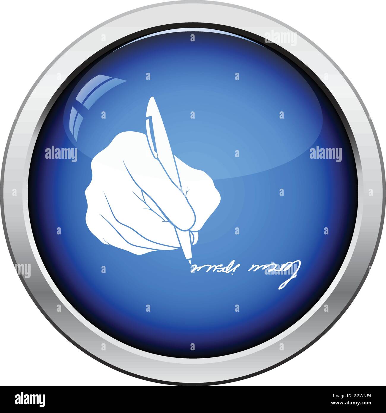 Signing hand icon. Glossy button design. Vector illustration Stock ...