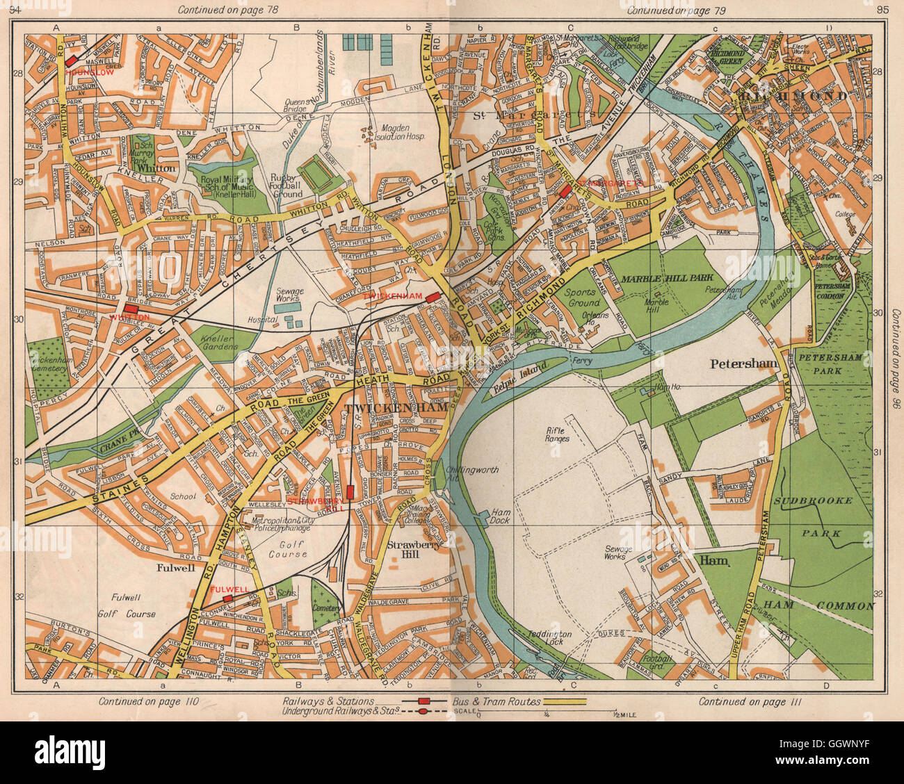 SW LONDON Richmond Twickenham Petersham Strawberry Hill Fulwell, 1938 ...