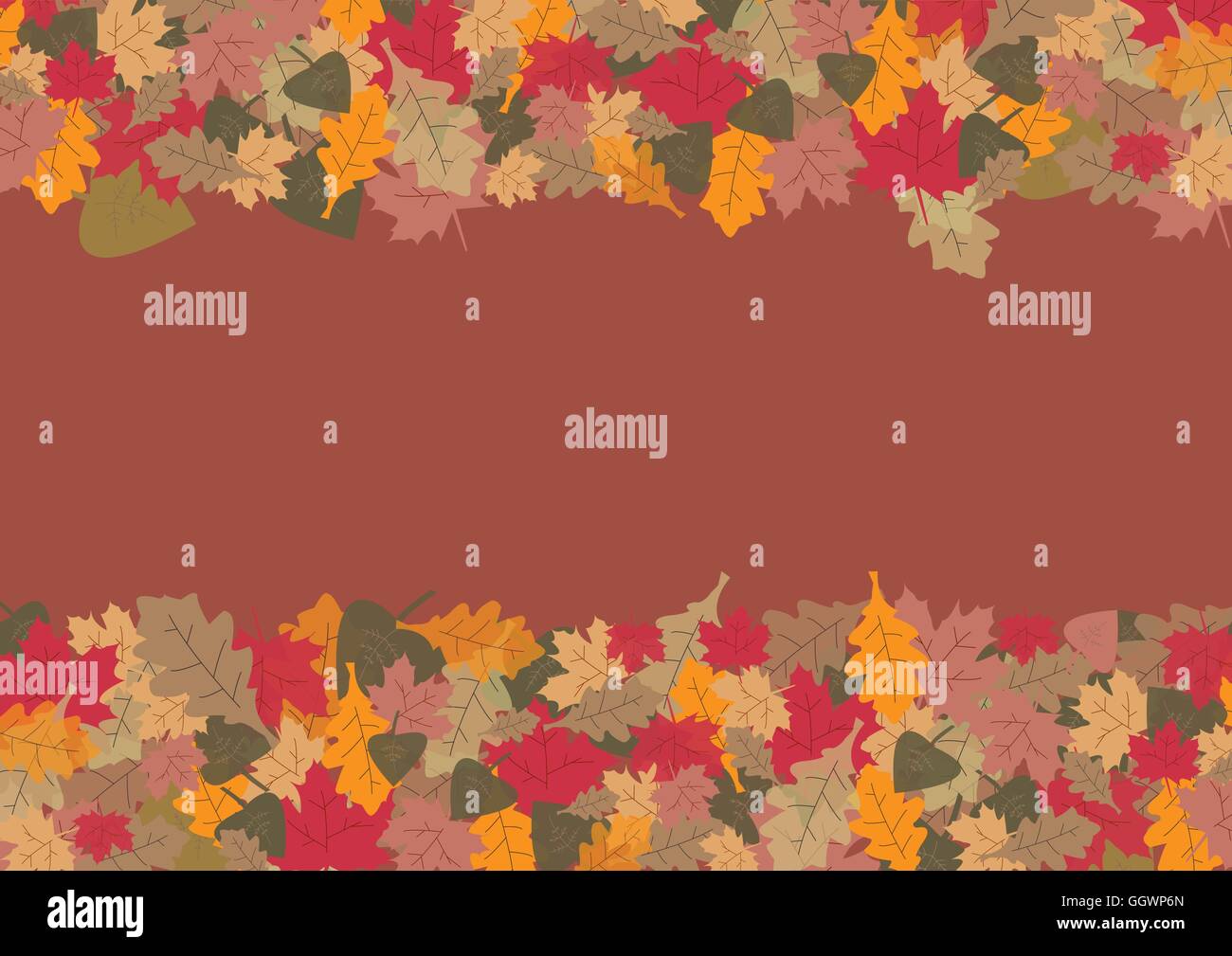 Colorful fallen leaves in autumn colors are at the top and bottom on a ...