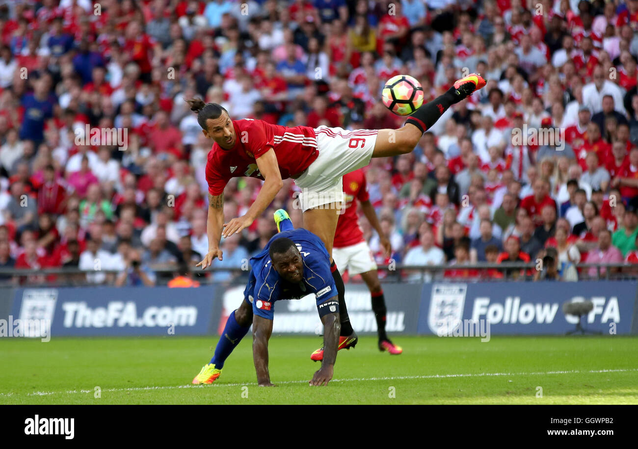 Manchester United's Zlatan Ibrahimovic scores his side's first goal of ...