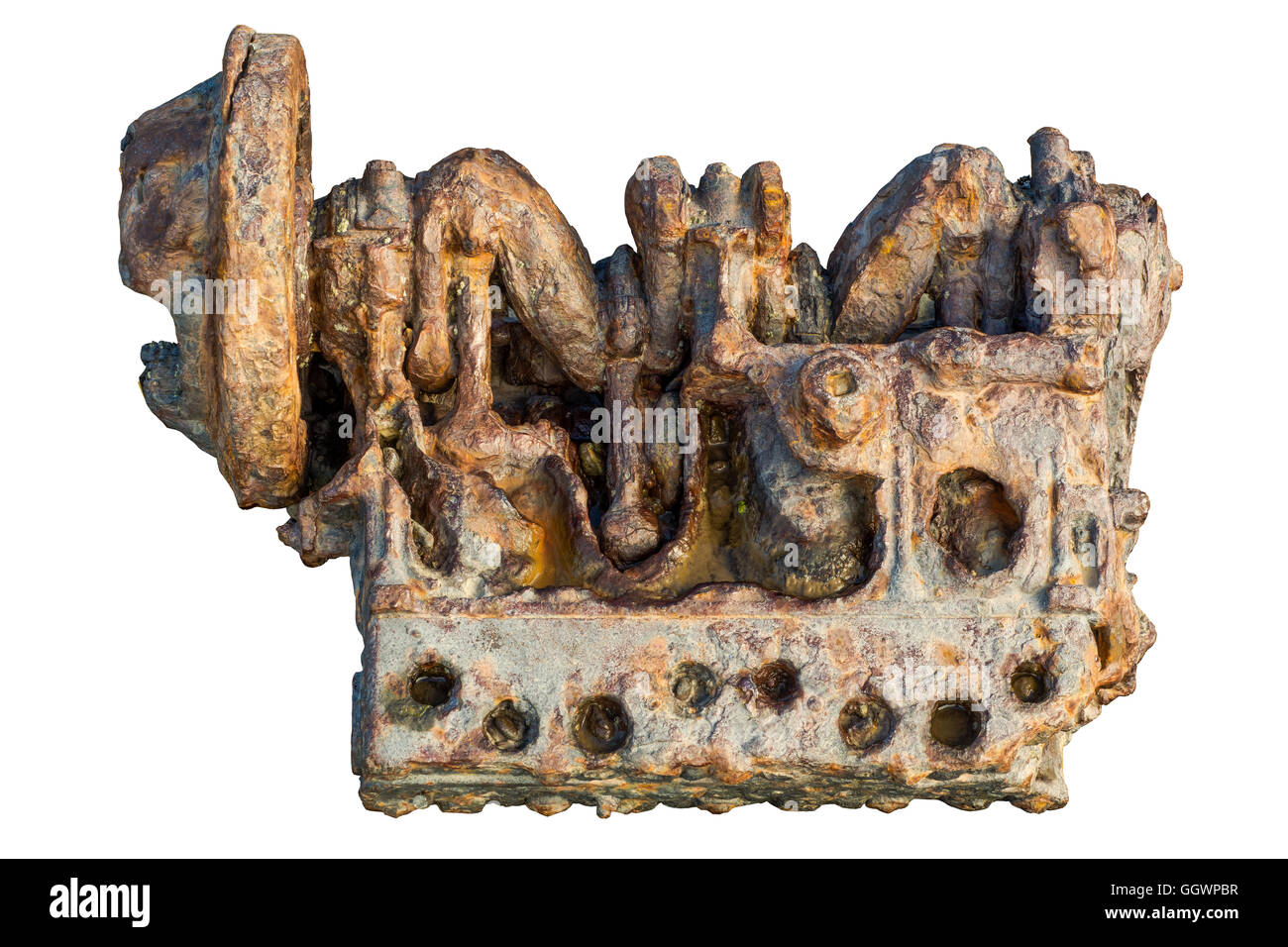 Corroded engine isolated on white. Abandoned car or boat motor rusted ...
