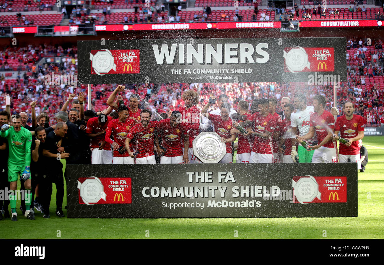 Manchester United celebrate victory after the Community Shield match at ...