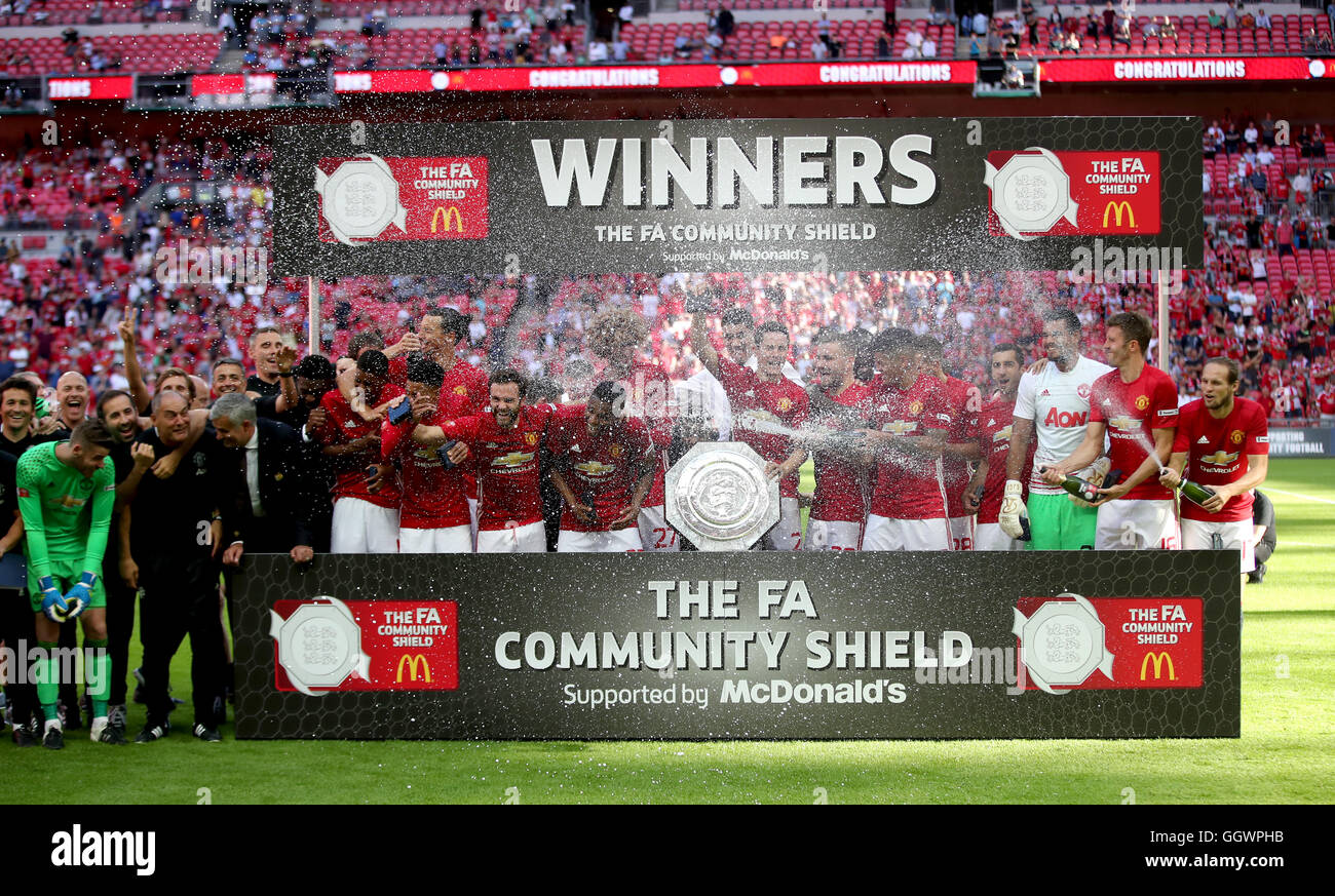 Manchester United celebrate victory after the Community Shield match at ...