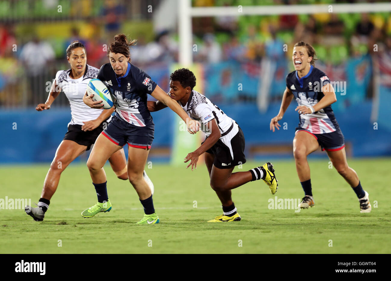 Great Britain's Alice Richardson is tackled during the Women's Quarter ...