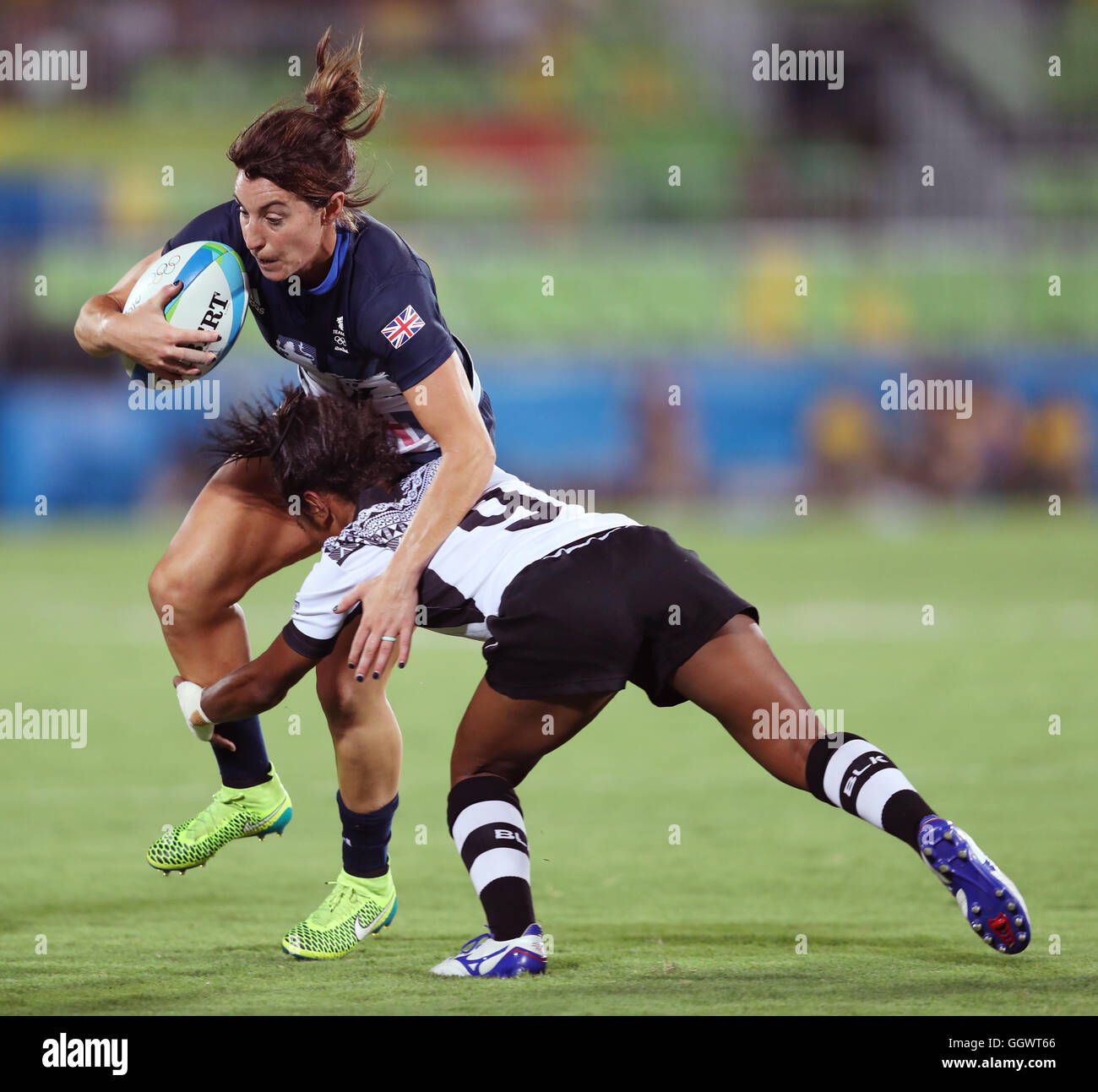 Great Britain's Alice Richardson is tackled by Fiji's Ana Roqica during ...