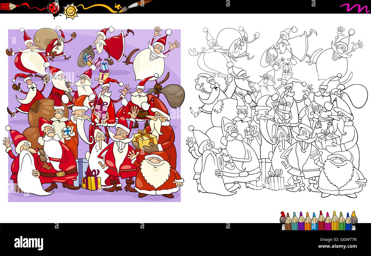 Cartoon Illustration of Santa Christmas Characters Coloring Book ...