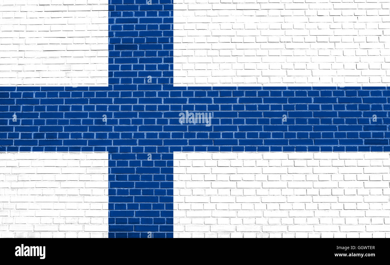 Flag of Finland on brick wall texture background. Finnish national flag ...