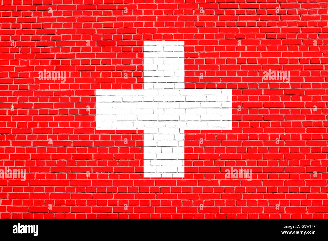 Flag of Switzerland on brick wall texture background. Swiss national ...