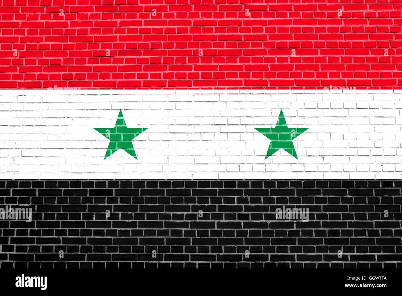 Flag of Syria on brick wall texture background. Syrian national flag ...
