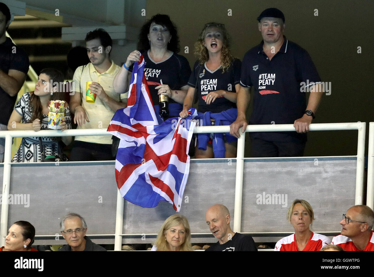 Mark and Caroline Peaty await the Men's 100m Final where their son will ...