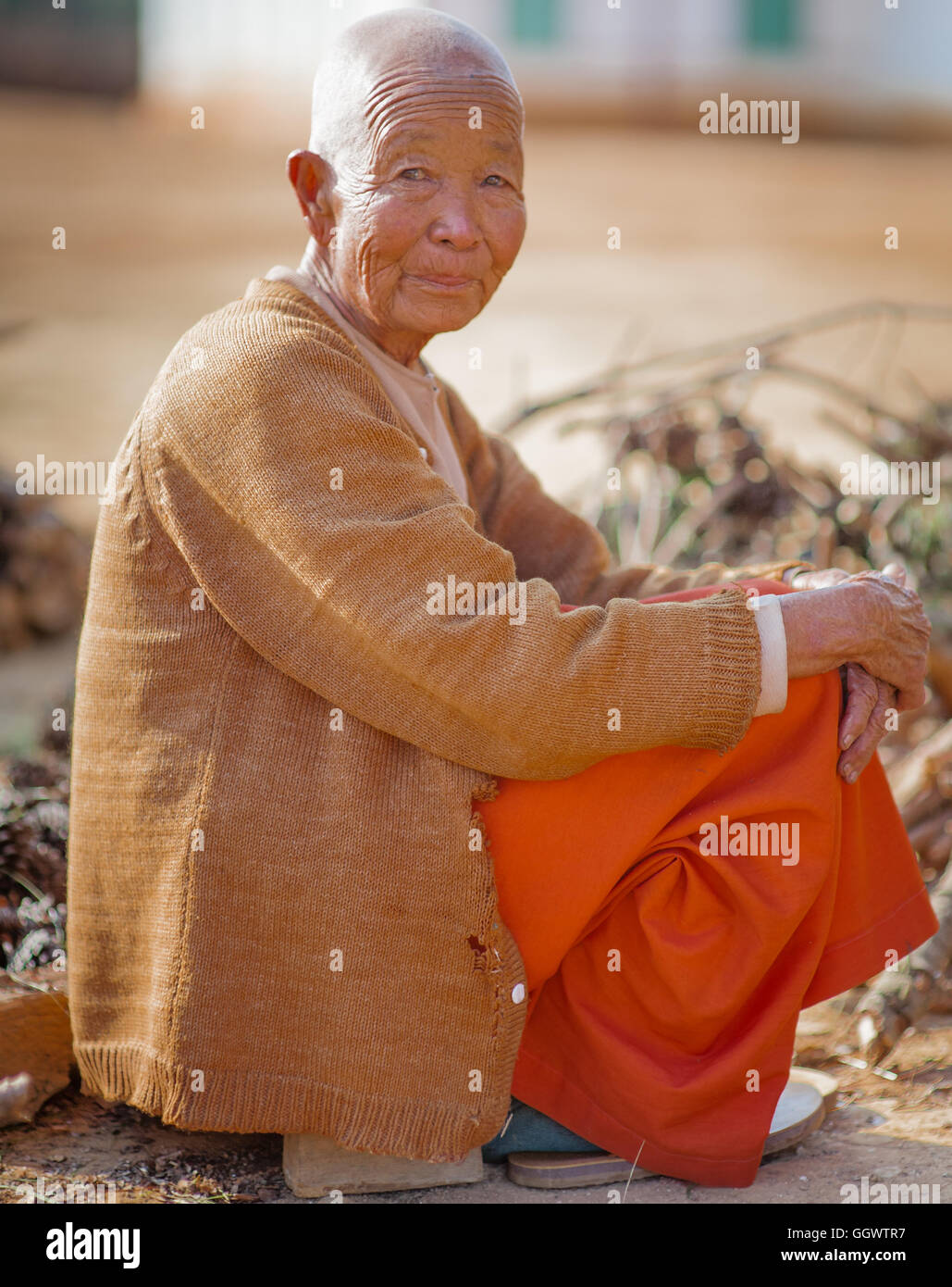 Burmese Old Nun Stock Photo - Alamy