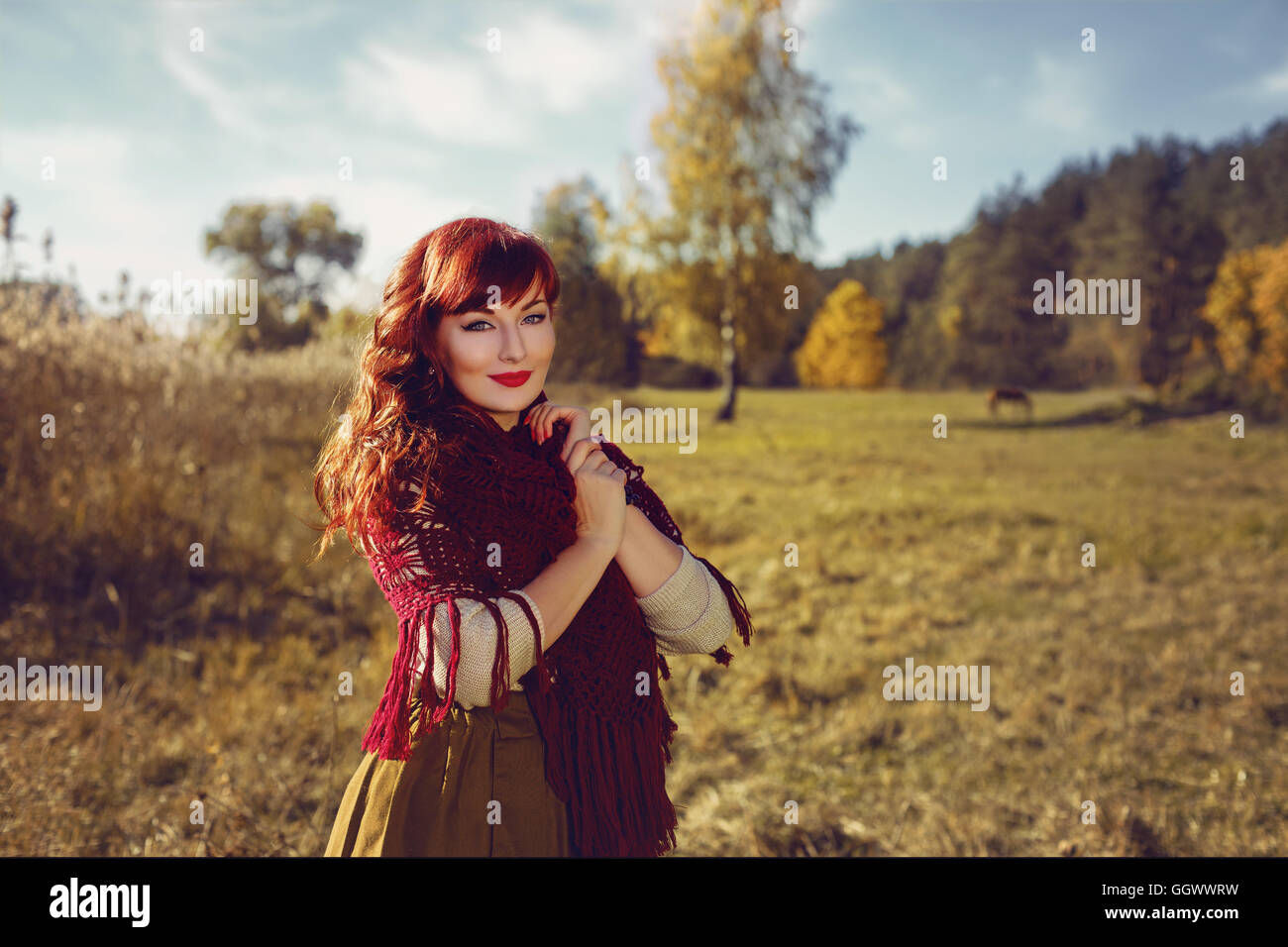Beautiful girl outdoors in countryside Stock Photo - Alamy