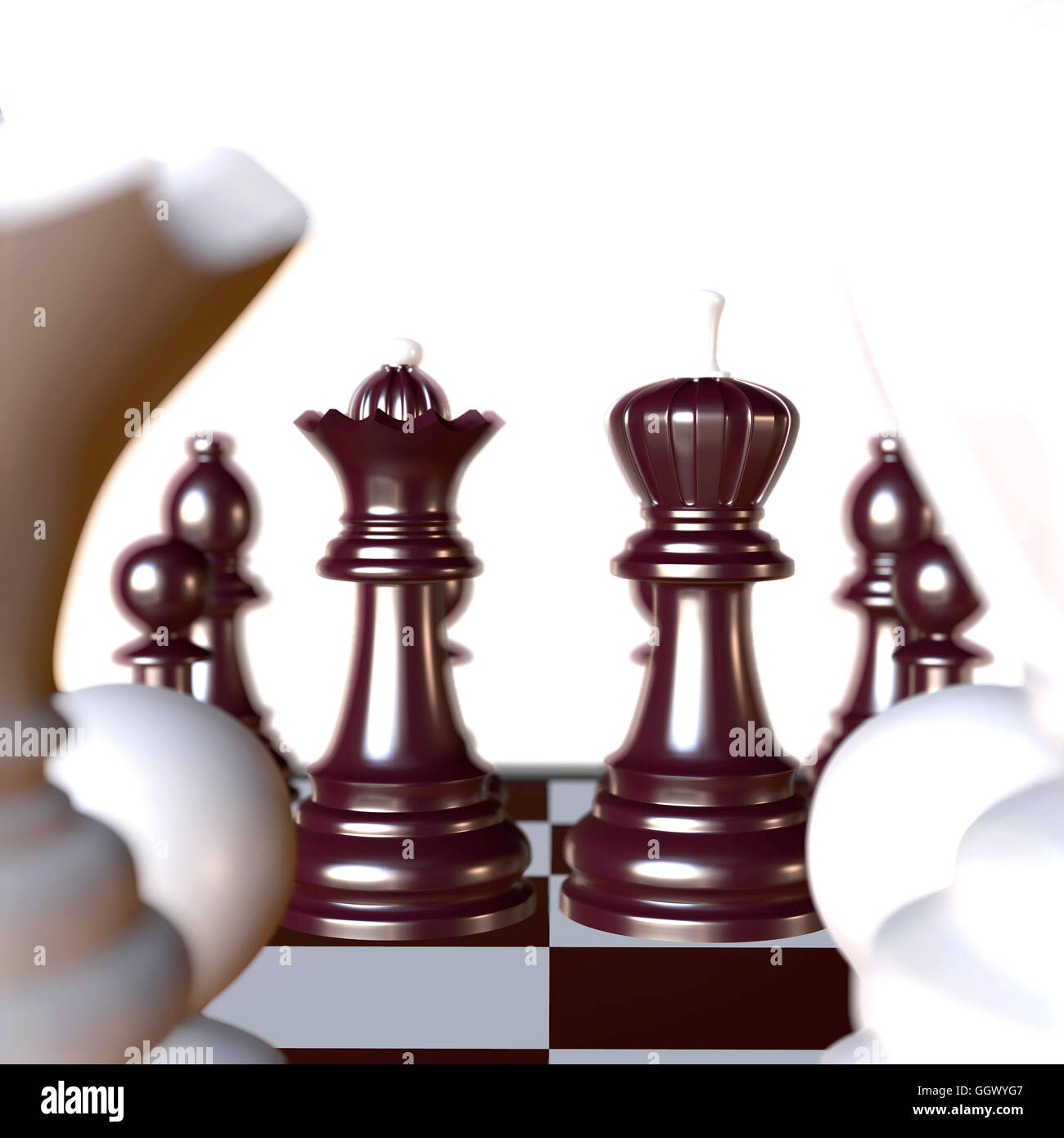 3d illustration of chess situation with board Stock Photo - Alamy