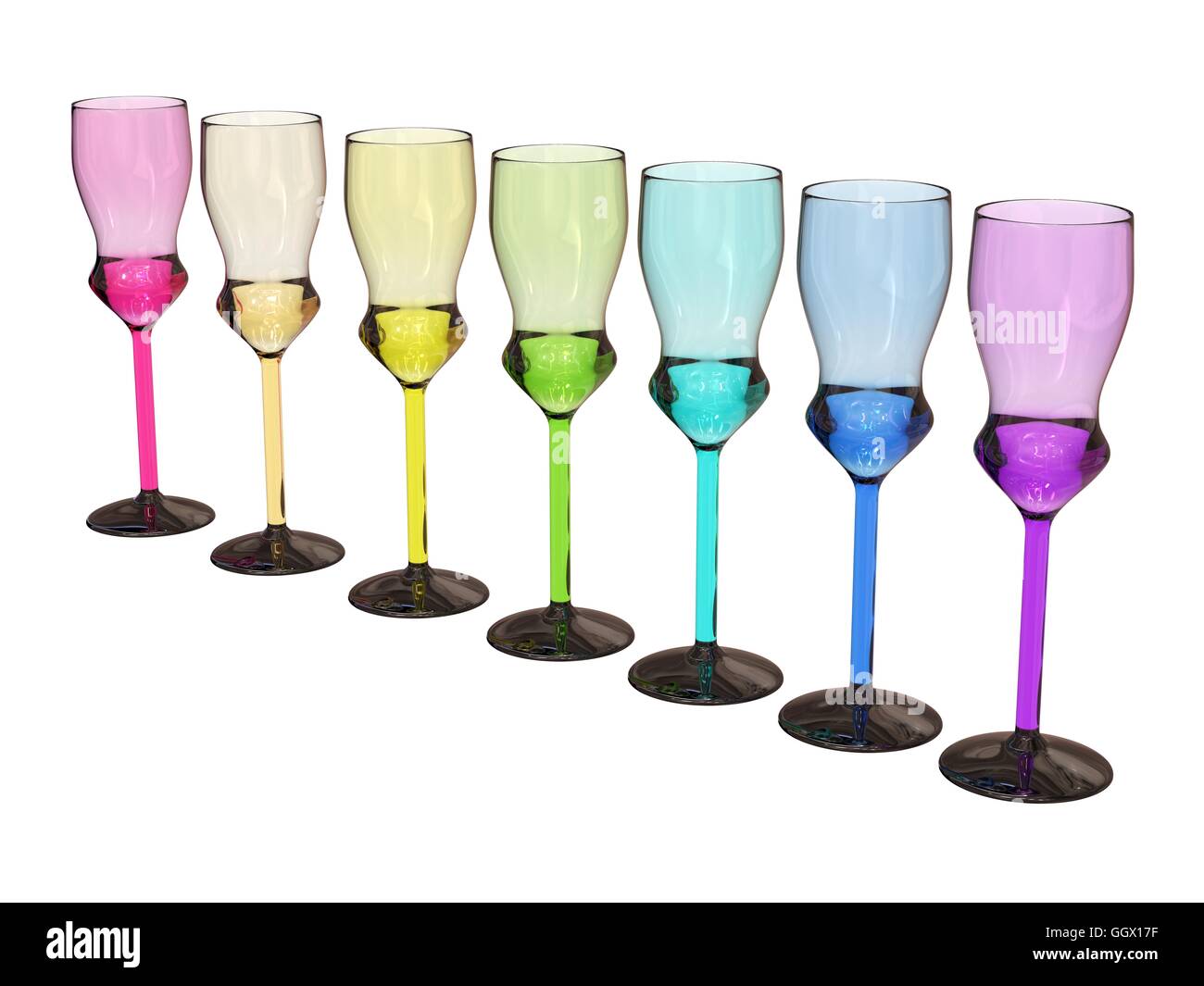 isolated rainbow colored row of glasses on white Stock Photo - Alamy