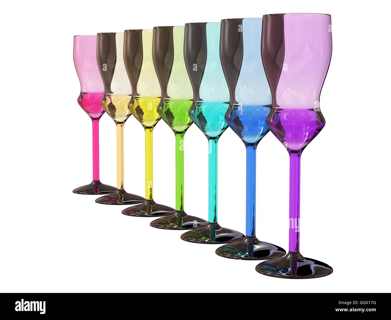 isolated rainbow colored row of glasses on white Stock Photo - Alamy