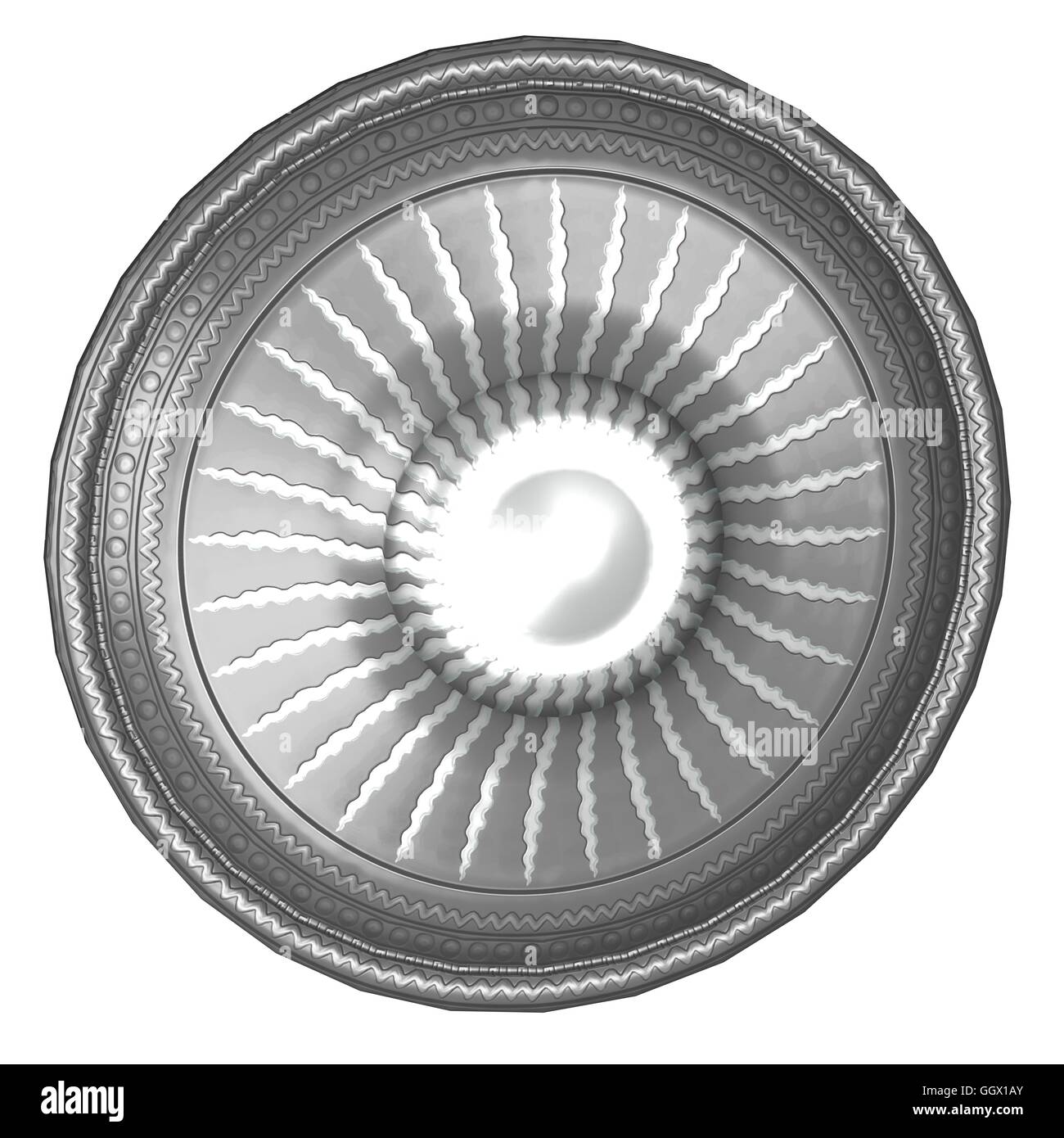 Round shield with sun image 3d render Stock Photo - Alamy