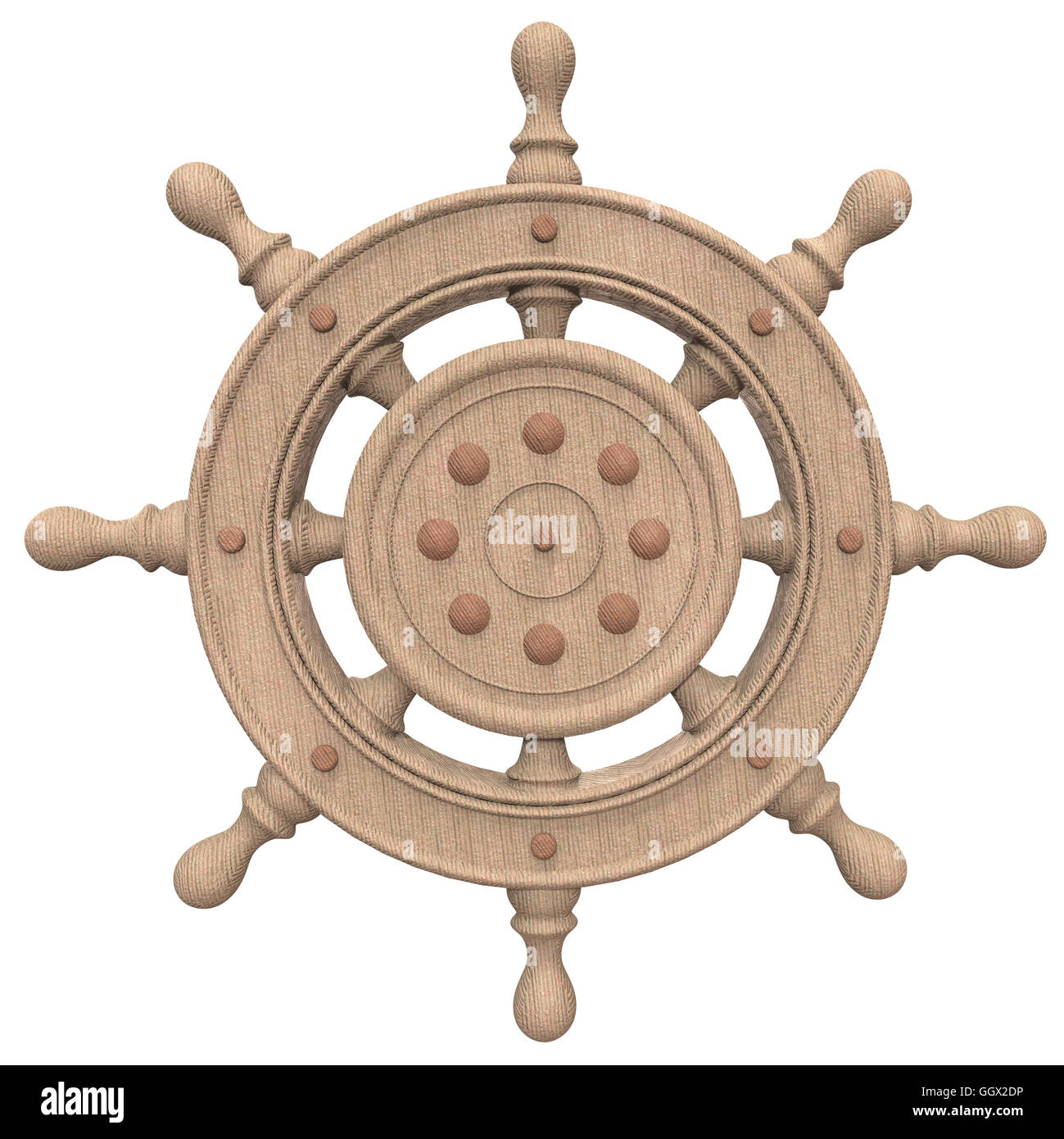 isolated nautical helm 3d render design on white background in wood ...