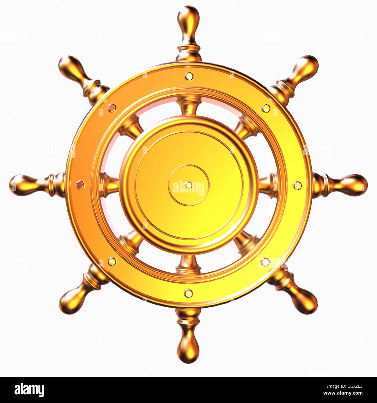 isolated nautical helm 3d render design on white background in gold ...