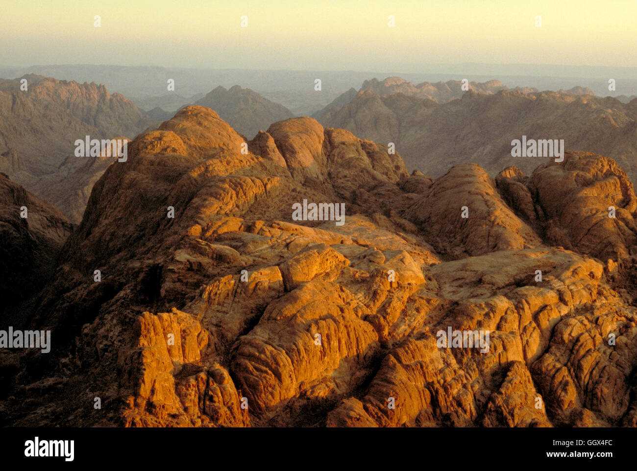 The view from the top of Mount Sinai in the Sinai Peninsula of Egypt at ...