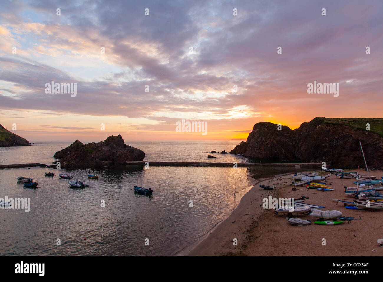 Summer sunset over Hope Cove, Devon, England, United Kingdom Stock ...