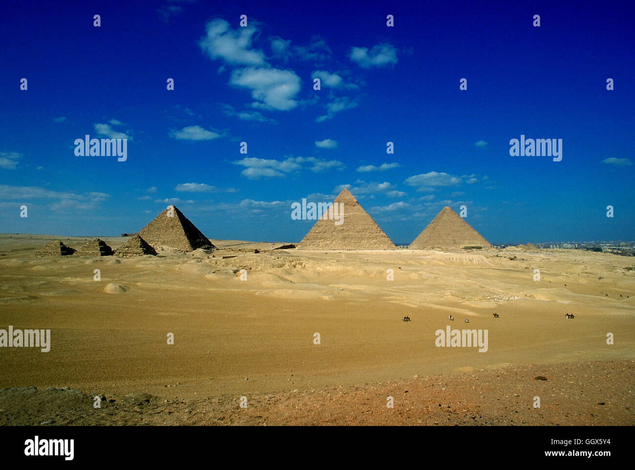The Great Pyramids of Giza viewed from the Saharan desert. Cairo, Egypt ...