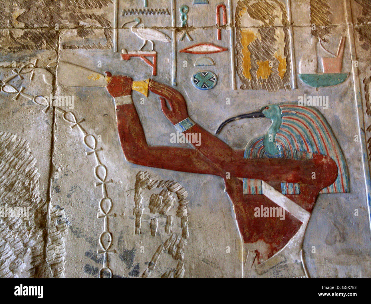 Colorful reliefs inside Hatshepsut’s Temple within the compound of the ...