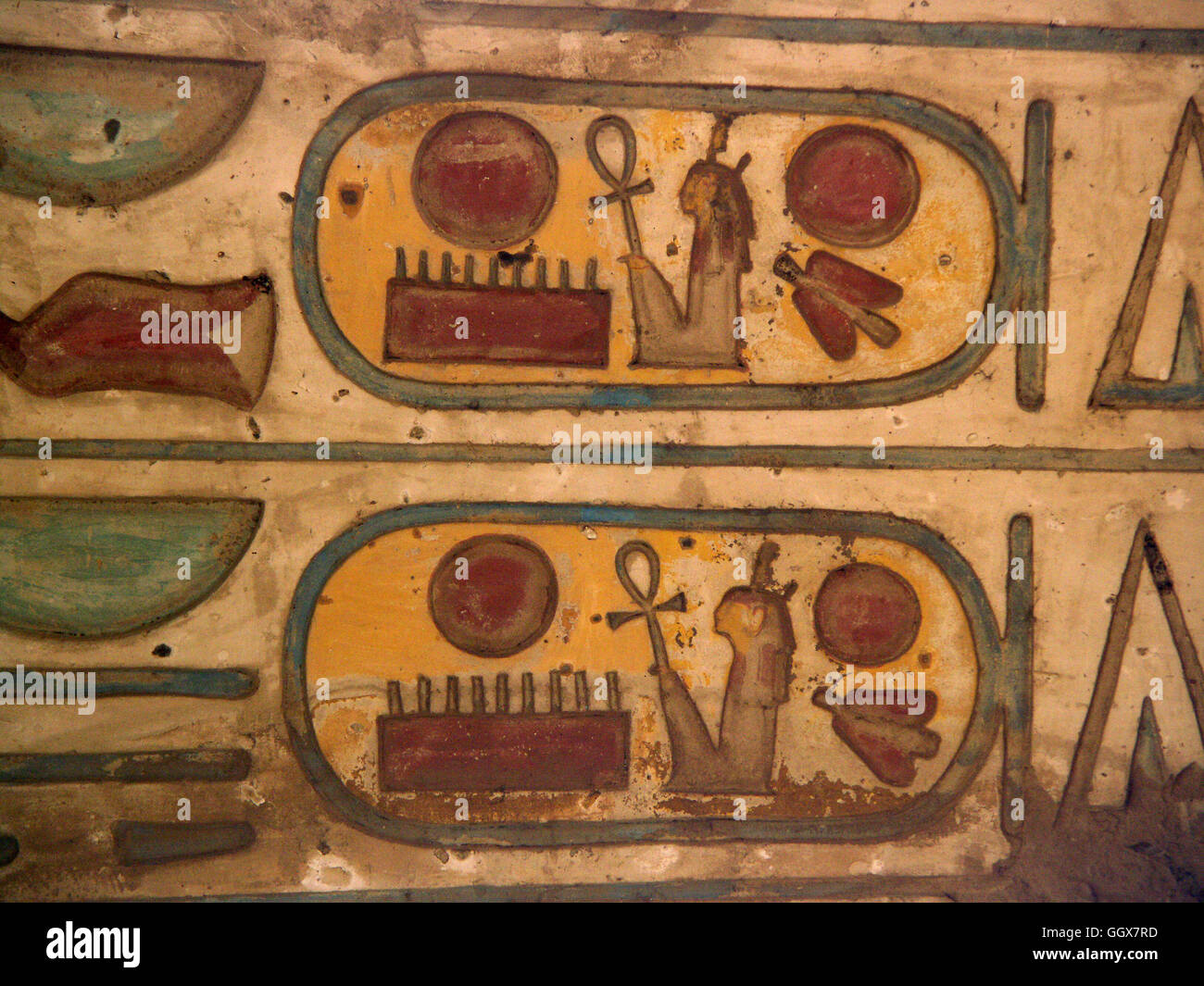 Colorful royal cartouche on the underside of a door lintel in the great ...
